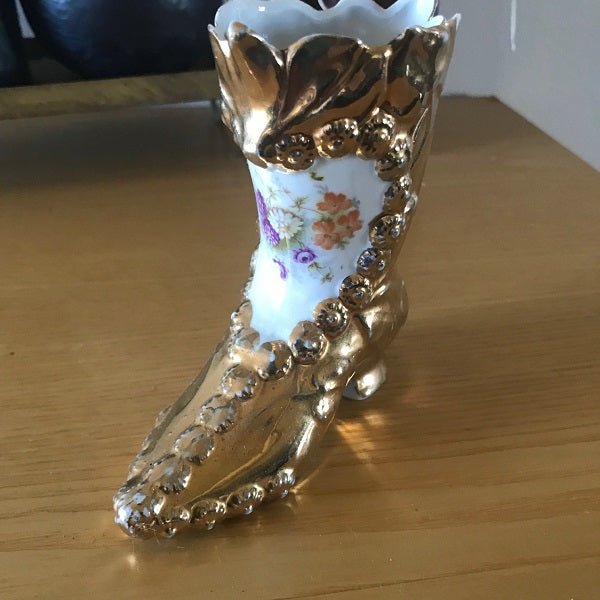 Vintage Porcelain Boot Collectible Gold Boot - Chickenmash Farm